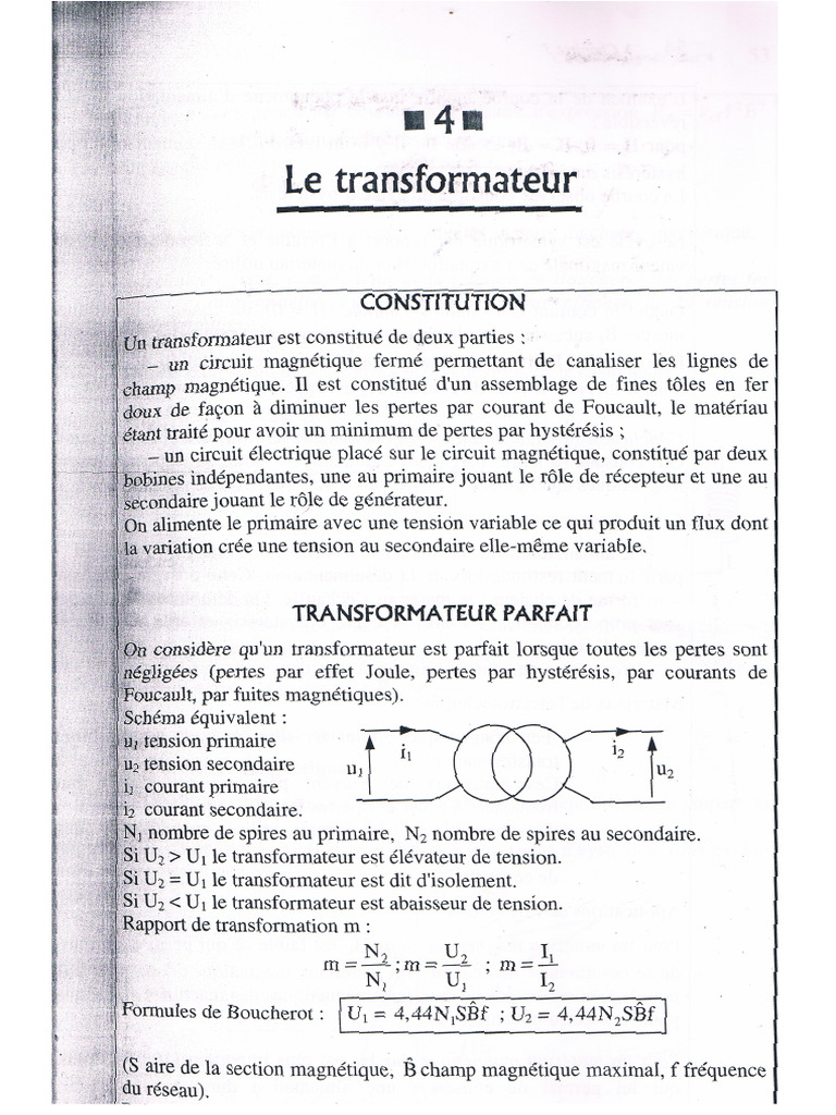 Résumé de Cours + TD - Transformateur Monophasé (1) | PDF