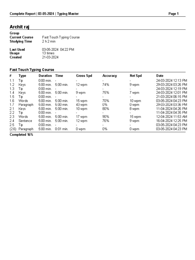 First Typing Report | PDF