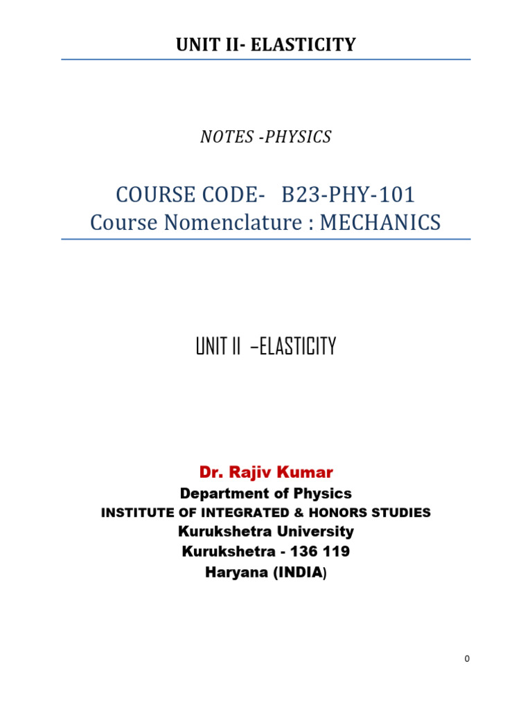 Unit Ii-Elasticity-P1-30 | PDF | Deformation (Engineering) | Elasticity (Physics)