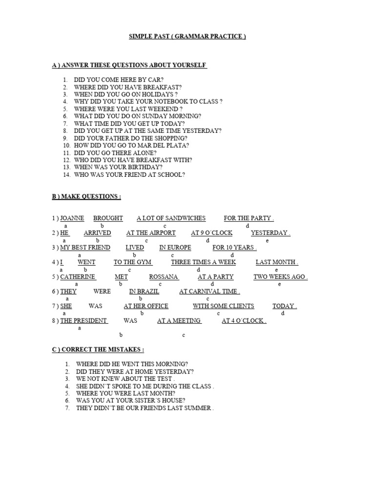 SIMPLE PAST - BASIC PRACTICE | Download Free PDF | Linguistics | Grammar