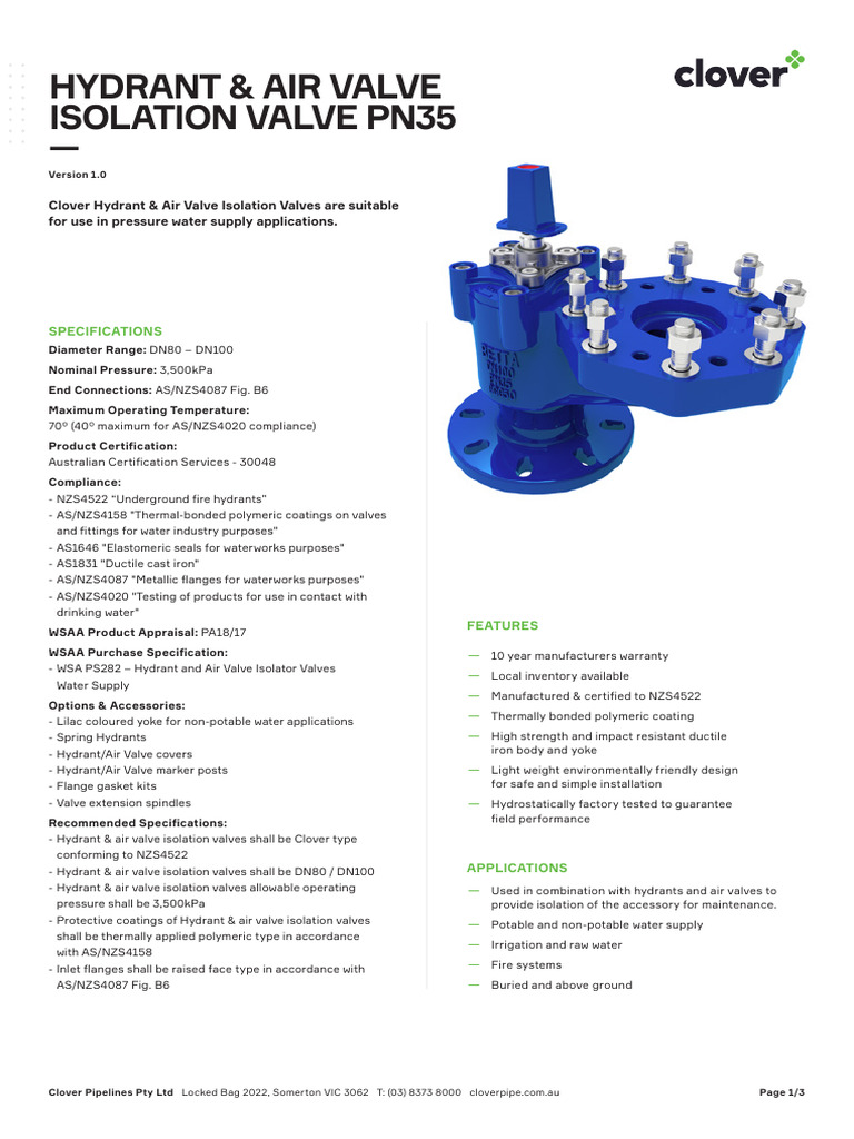Data Sheet Hydrant-Air-Isolation-Valve PN35 v1 | Download Free PDF ...
