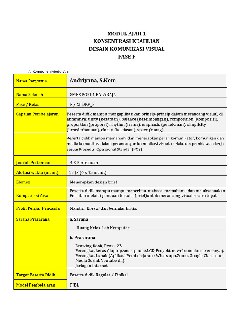 Modul Ajar Desain Komunikasi Visual XI | PDF | Karier & Perkembangan