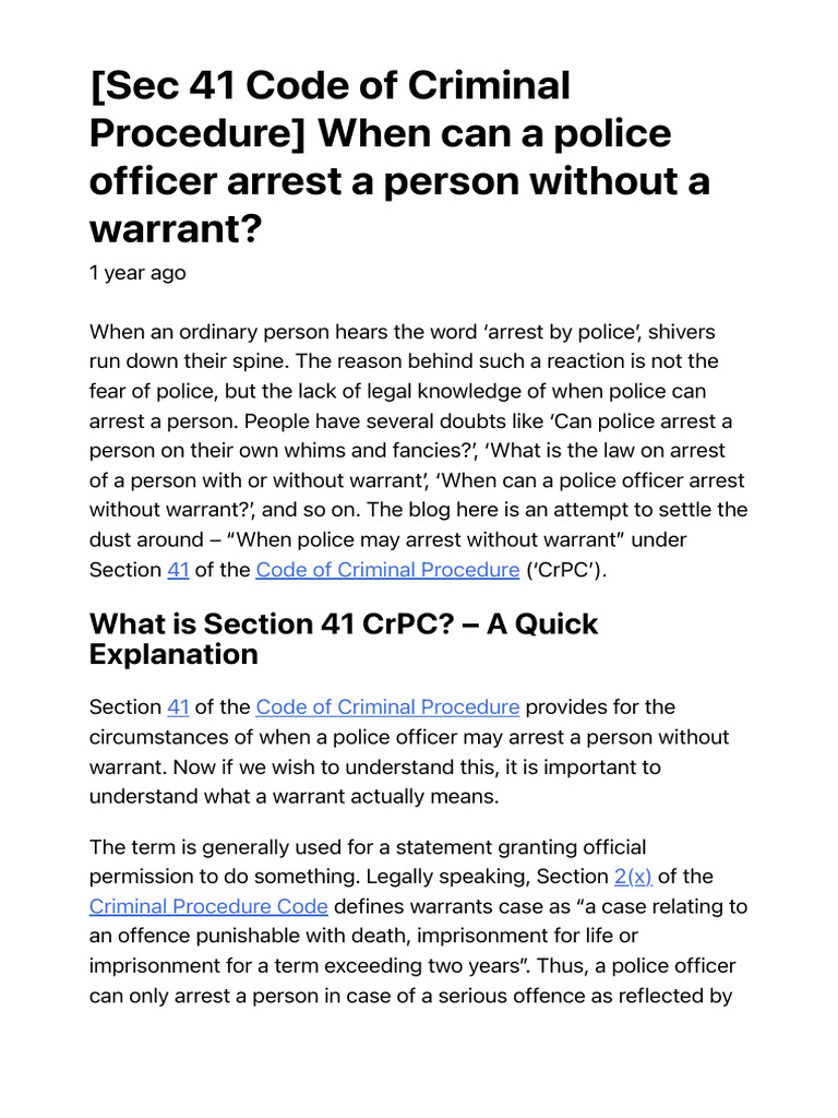 Arrest by Police Under CRPC Sec 41 - SCC Blog | PDF | Arrest | Arrest Warrant