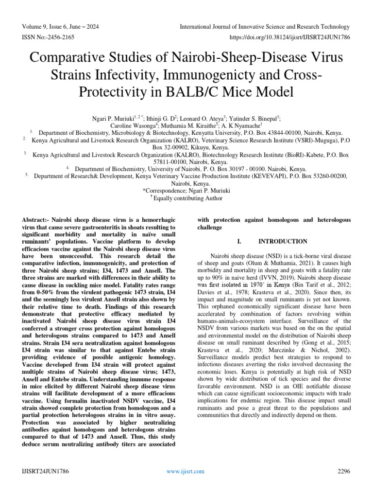 Comparative Studies of Nairobi-Sheep-Disease Virus Strains Infectivity, Immunogenicty and Cross ...