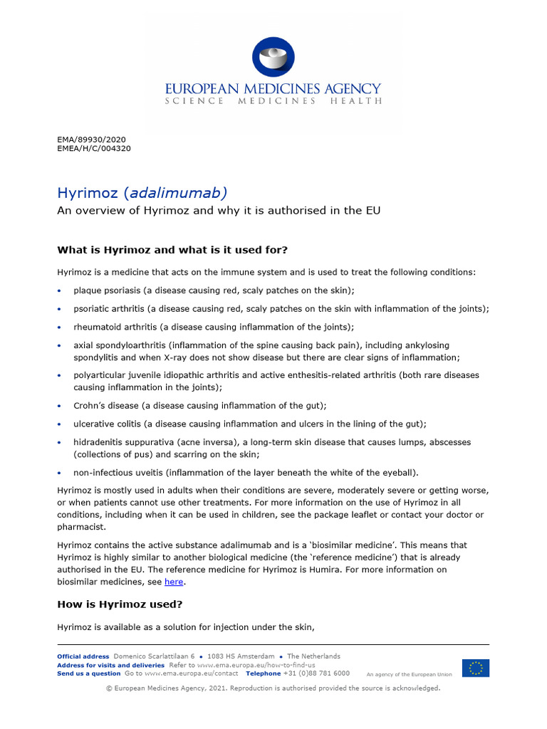 Hyrimoz Epar Medicine Overview - en | PDF | Clinical Medicine | Medical ...