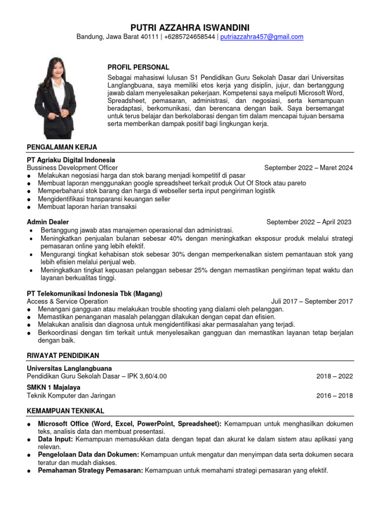 File CV PUTRI 1 | PDF | Karier & Perkembangan | Bisnis