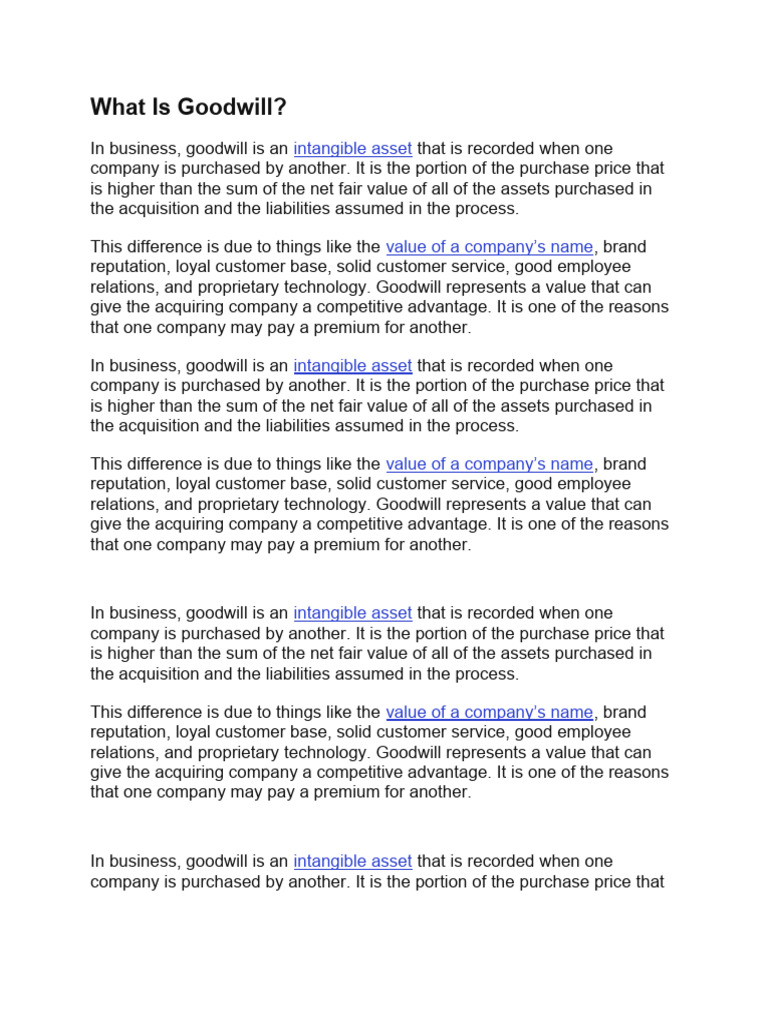 What Is Goodwill | PDF | Goodwill (Accounting) | Competitive Advantage