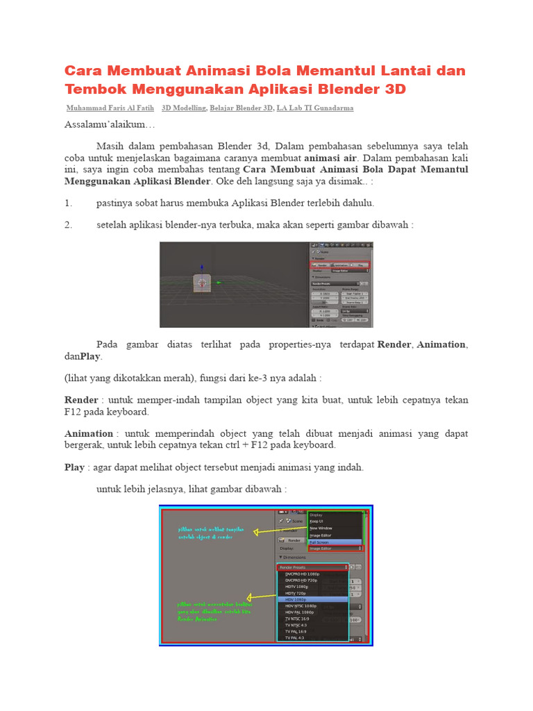 Cara Membuat Animasi Bola Memantul Lantai Dan Tembok Menggunakan Aplikasi Blender 3D | PDF