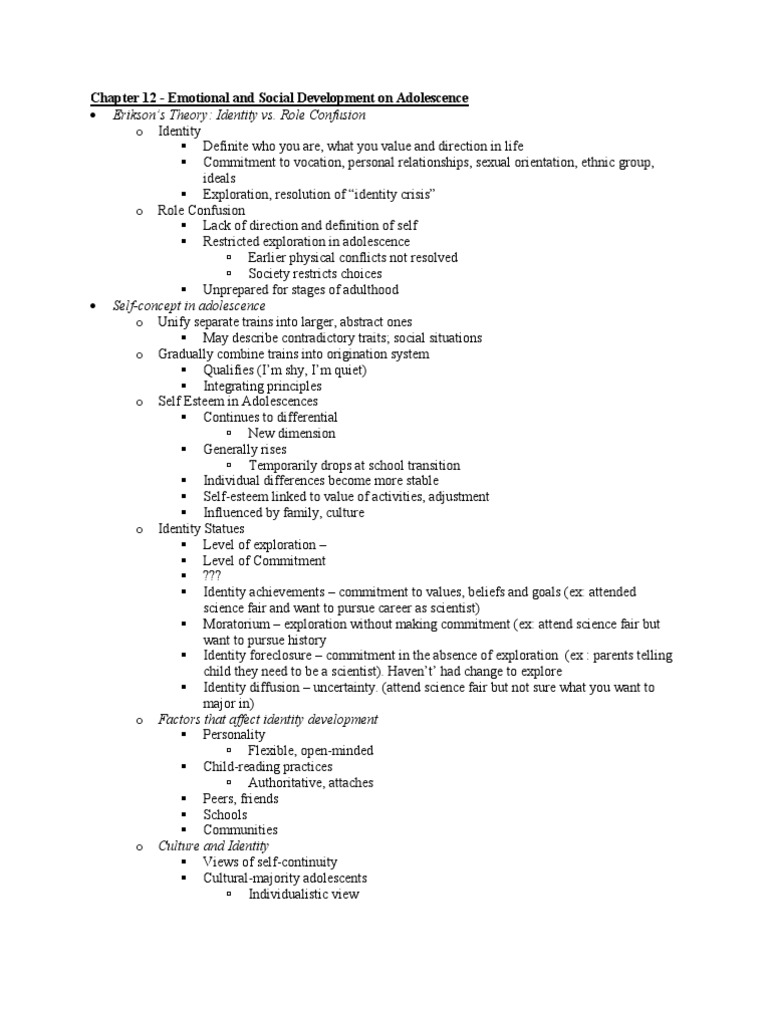 Erikson's Theory: Identity vs. Role Confusion: Chapter 12 - Emotional ...