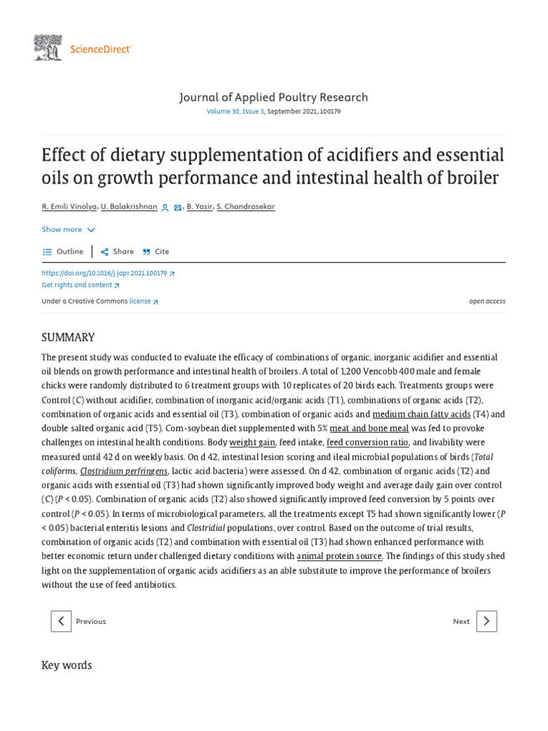 Effect of Dietary Supplementation of Acidifiers and Essential Oils On ...