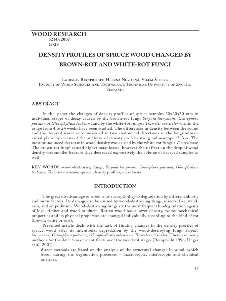 Spruce Wood Density Changes by Fungi | PDF | Gamma Ray | Wood