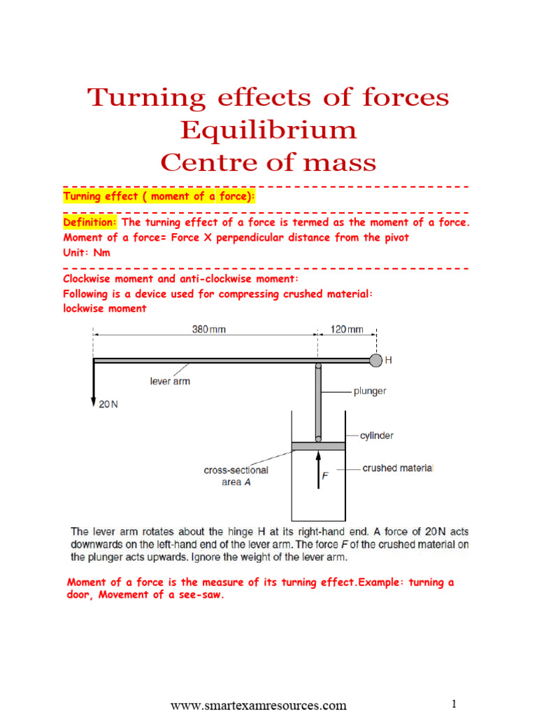 1.5.2 IGCSE Physics Notes Motion Forces Energy Turning Effects of ...