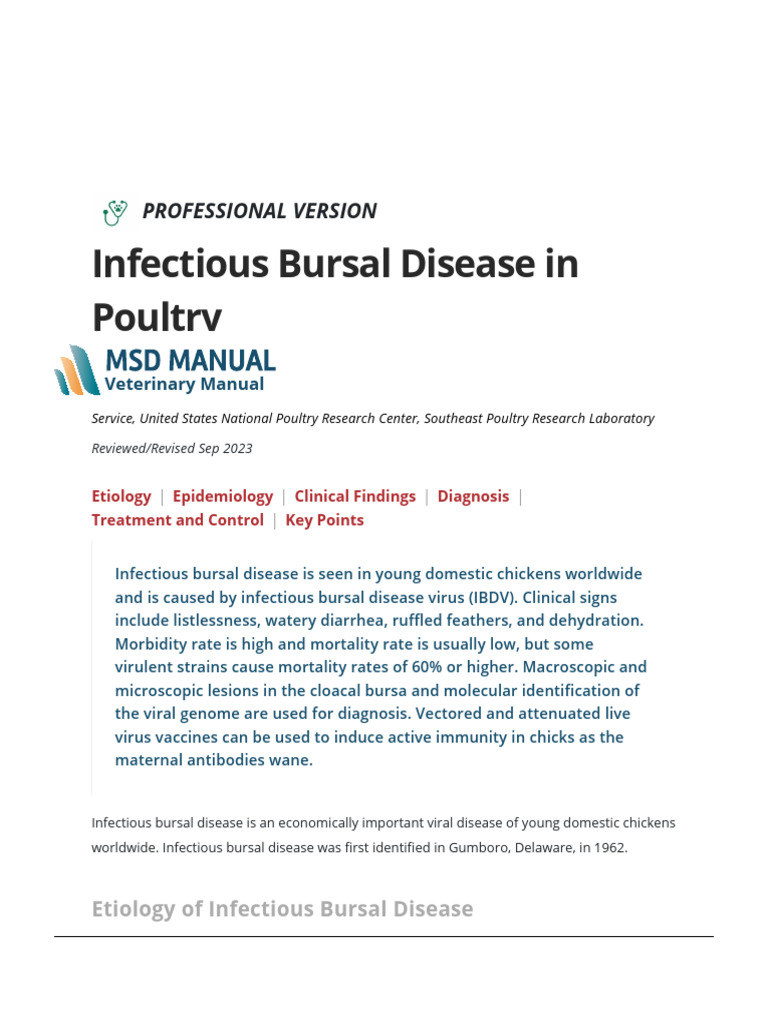 Infectious Bursal Disease in Poultry | PDF | Medical Specialties ...
