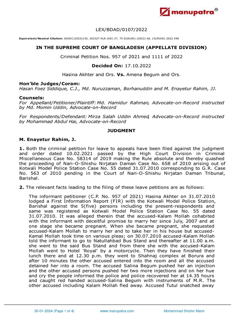 Hasina Akhter and Ors Vs Amena Begum and Ors ...