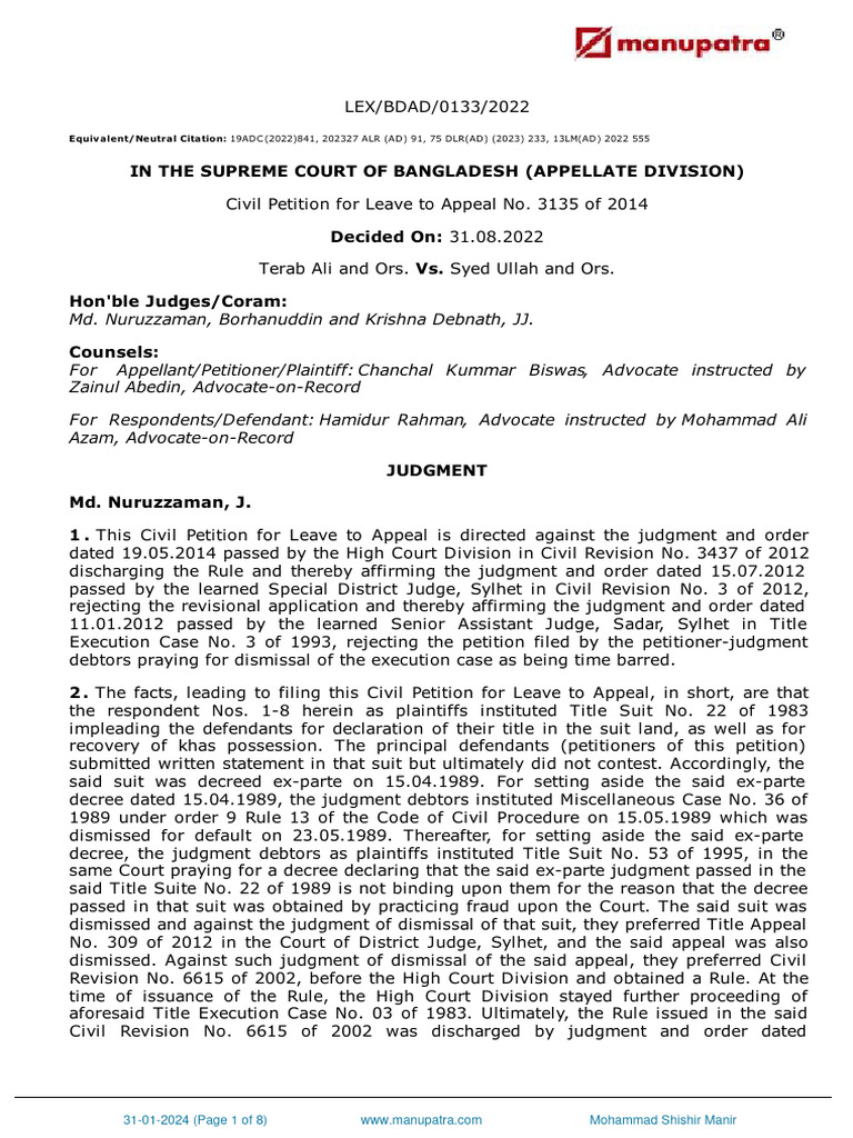 Terab Ali and Ors Vs Syed Ullah and Ors 31082022 ...