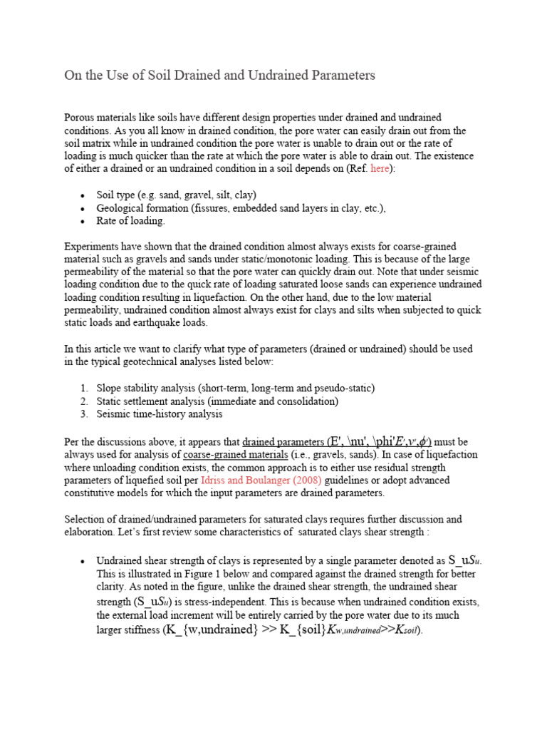 On the Use of Soil Drained and Undrained Parameters | Download Free PDF ...