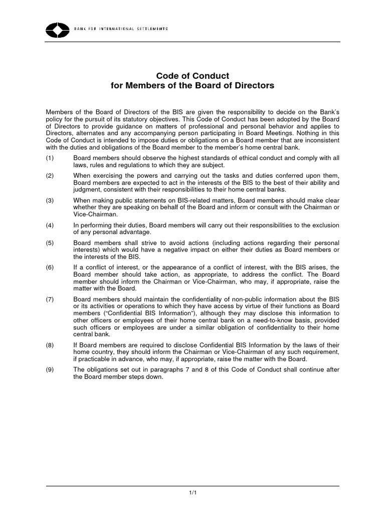 Sample 4 - Code of Conduct of Board | PDF | Conflict Of Interest ...