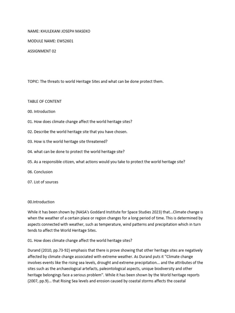 ASSESMENT 02 Final Draft PDF | PDF | World Heritage Site | Extreme Weather