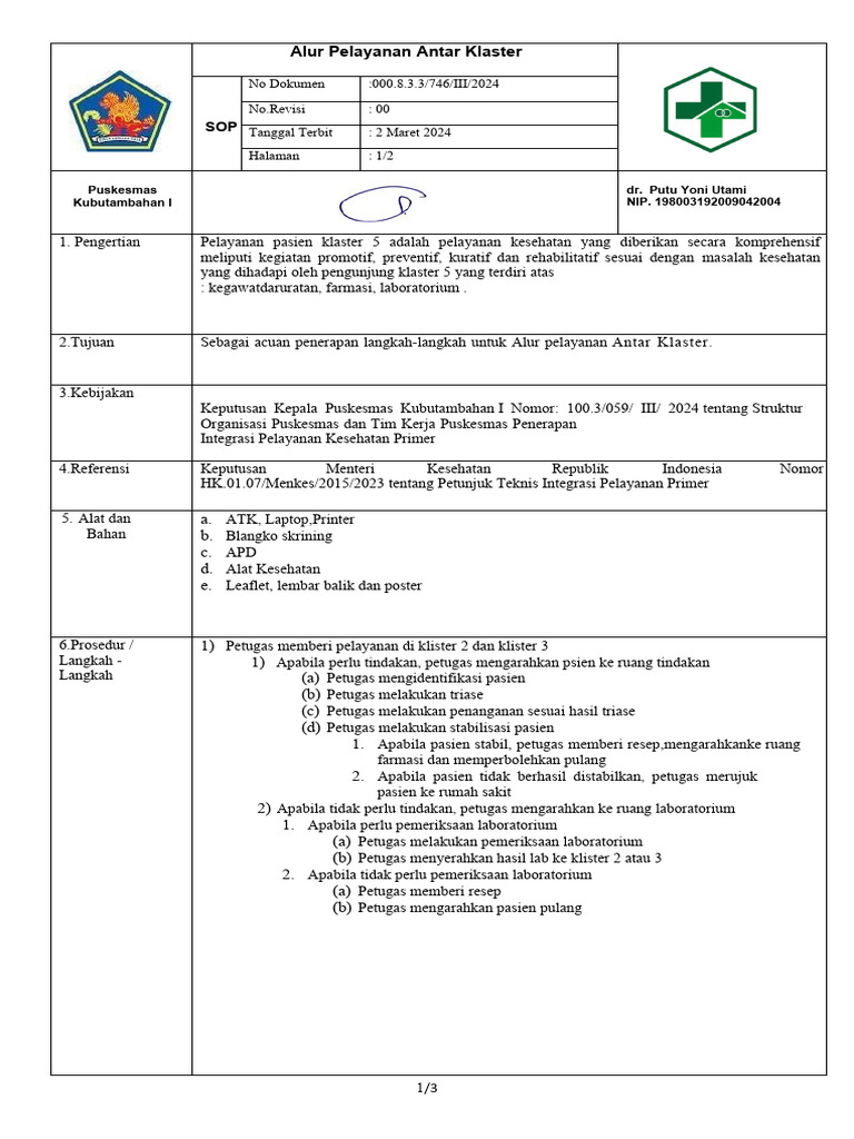 SOP Alur Pelayanan Lintas Klaster | PDF