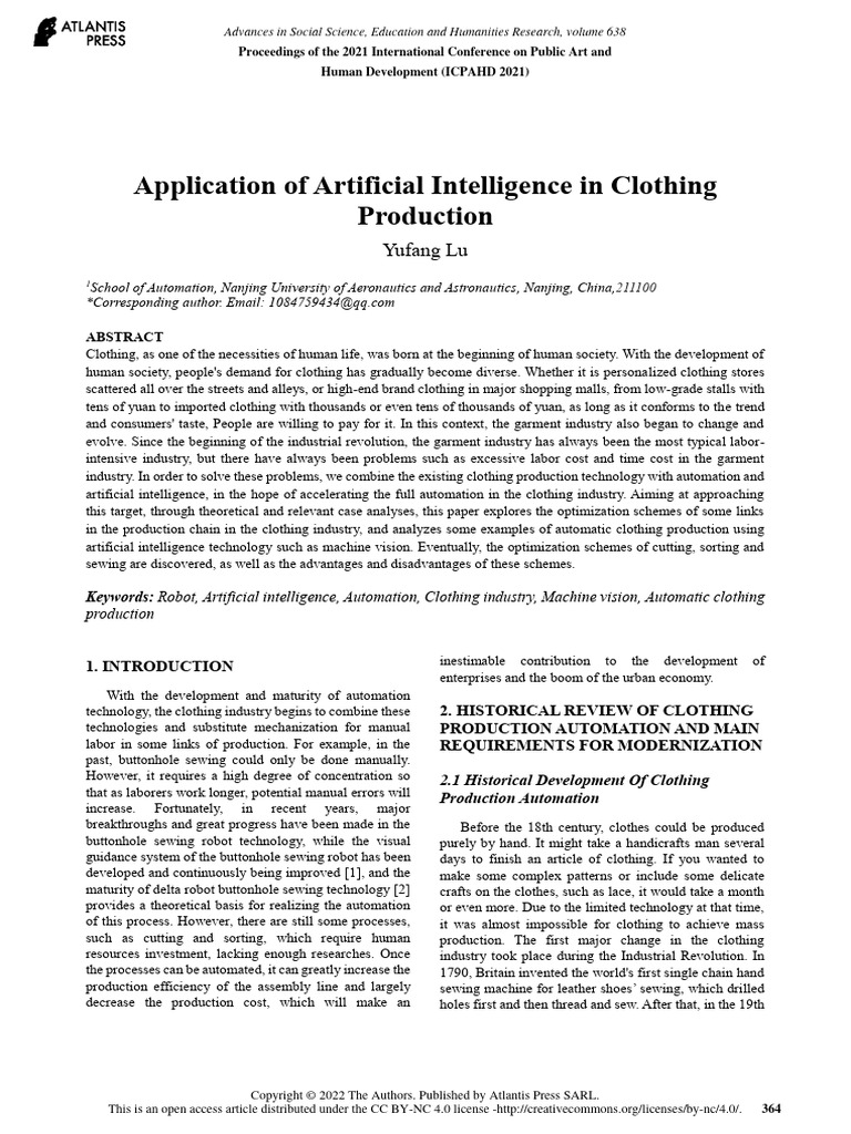 Application of Artificial Intelligence in Clothing Production | PDF ...
