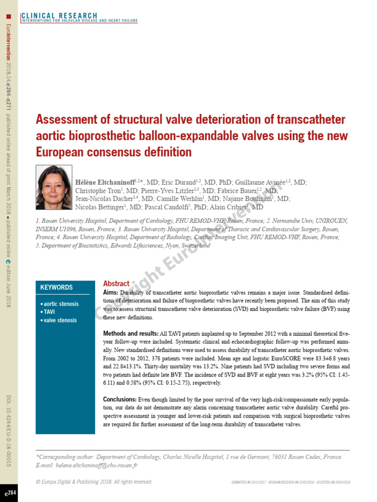 2018 Assessment of Structural Valve Deterioration of Transcatheter Aortic Bioprosthetic Balloon ...