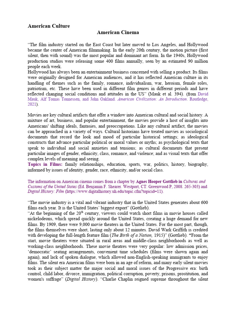 Evolution of American Cinema | PDF | Cinema Of The United States ...