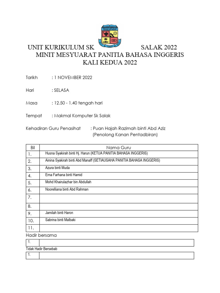 Minit Mesyuarat BI Bil 2 2022 | PDF