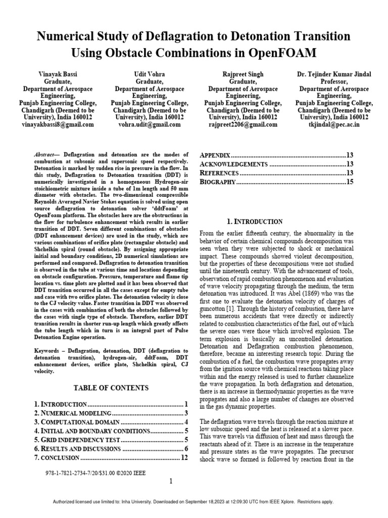 Numerical Study of Deflagration To Detonation Transition Using Obstacle Combinations in OpenFOAM ...