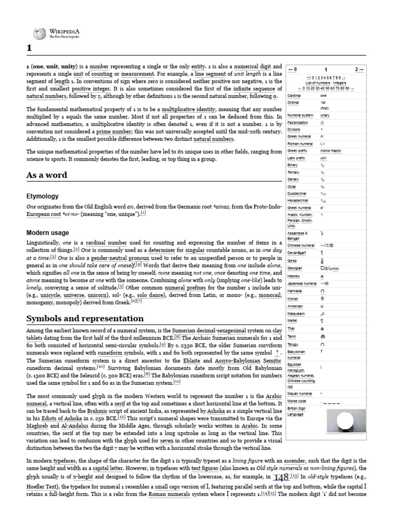 As A Word: 1 1 (One, Unit, Unity) Is A Number Representing A Single or ...