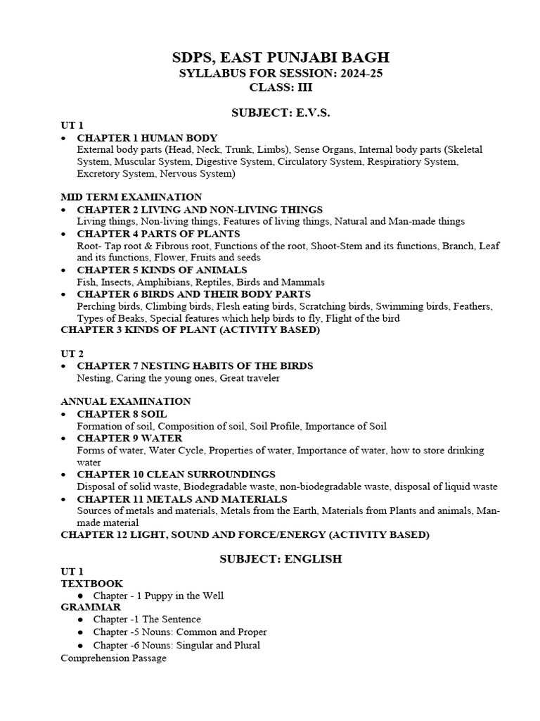 CBSE Class 3 Syllabus 2024-25 | PDF | English Grammar | Noun