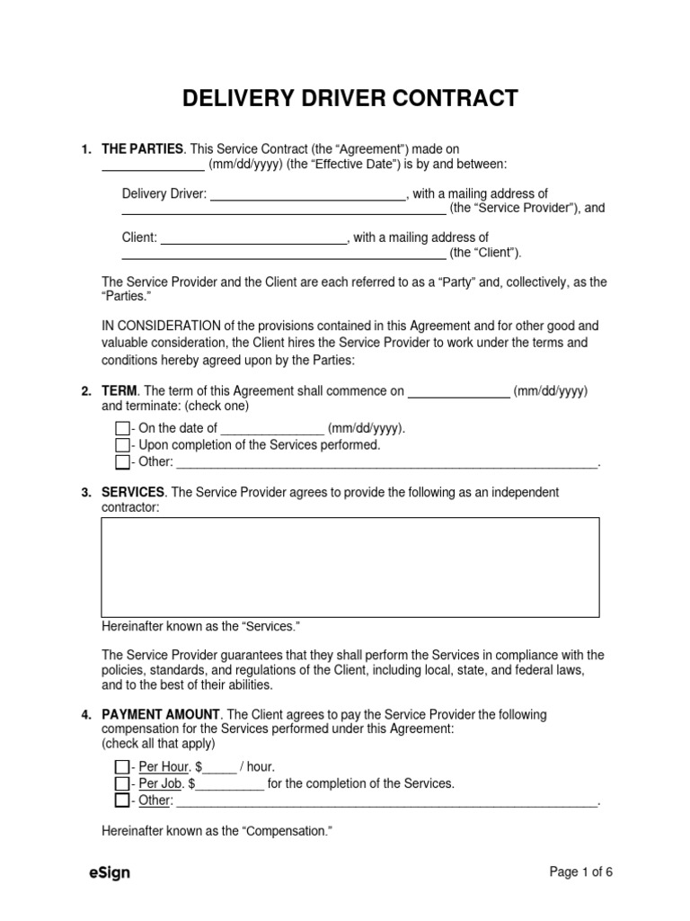 Delivery Driver Contract Template | PDF | Employment | Indemnity