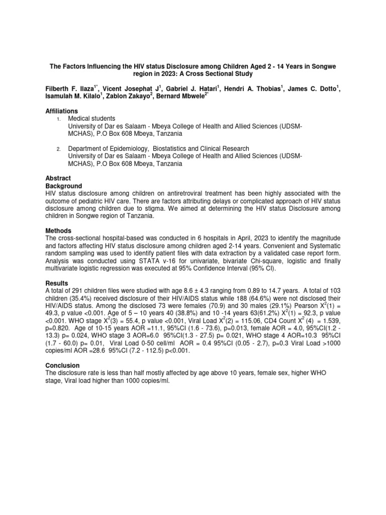 Abstract - Filbert Ilaza Et Al - The Factors Influencing The HIV Status ...