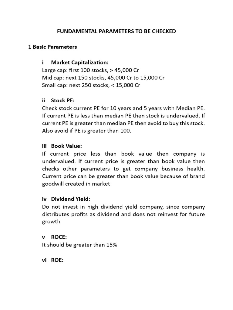 Fundamental Parameters To Be Checked-1 | PDF | Market (Economics ...