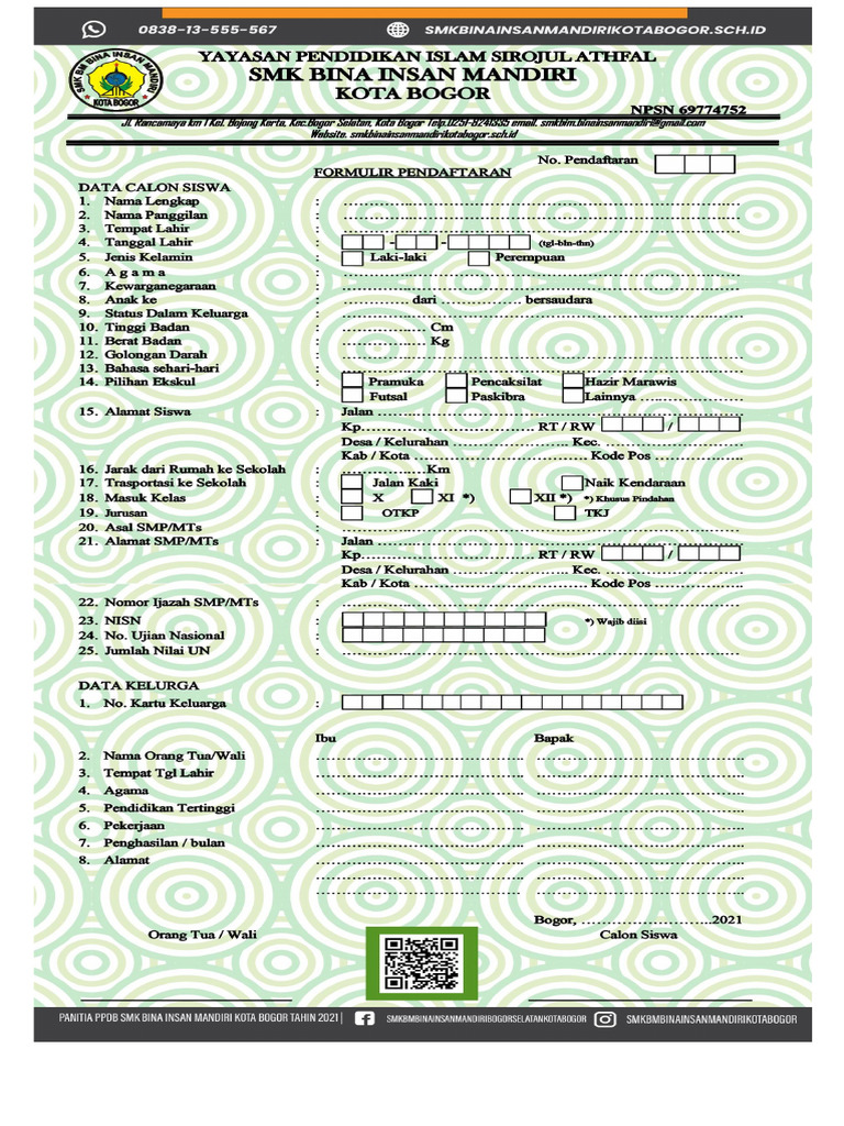 Contoh Formulir PPDB bIM | PDF