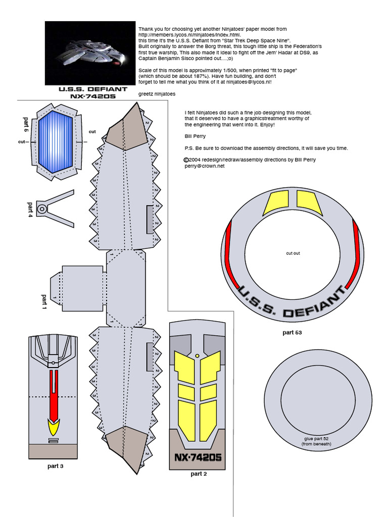 U.S.S. Defiant Model Instructions | PDF | Star Trek: Deep Space Nine ...