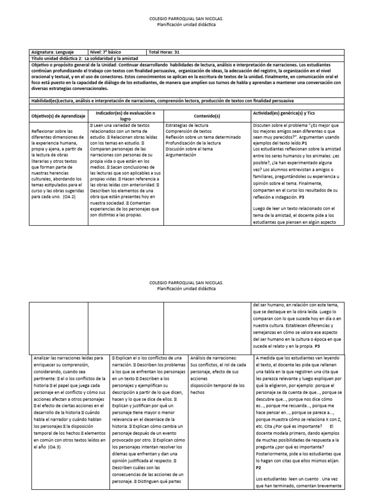 Planif. (2) 7° DUA | PDF | Asunto (gramática) | Oración (Lingüística)