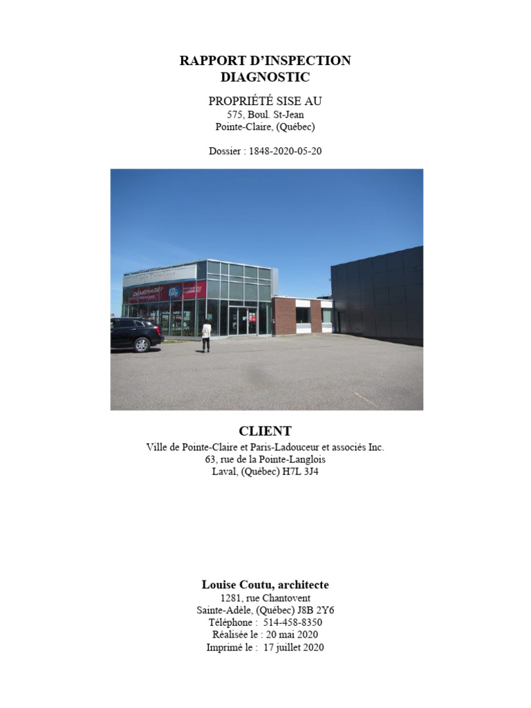 Rapport d'inspection bâtiment commercial | PDF | Mur | Mortier (matériau)