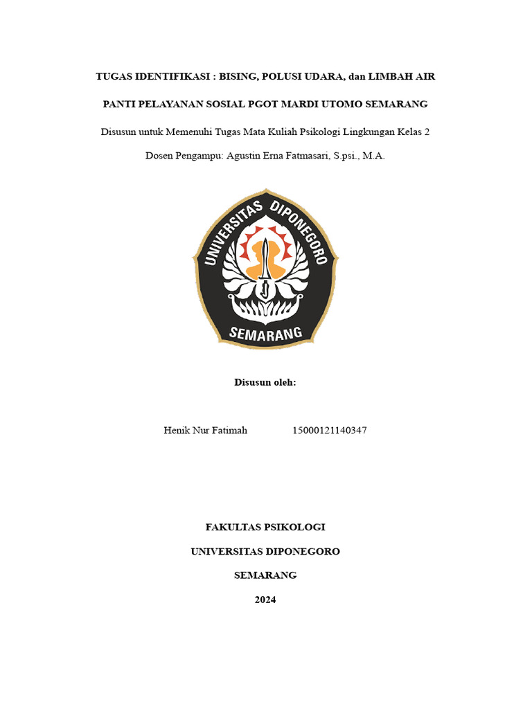 Henik Nur Fatimah - 15000121140347 - Identifikasi Bising, Polusi Udara, Limbah Air | PDF