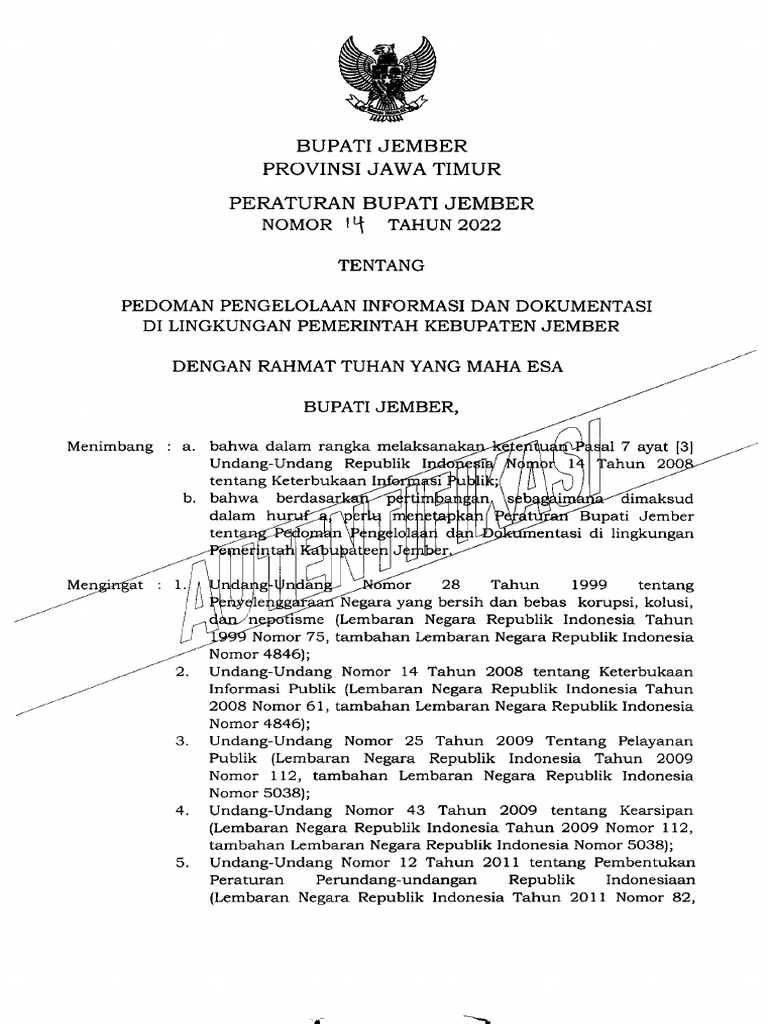 Perbup 14 - 2022 Ocr - Pedoman Pengelolaan Informasi & Dokumentasi Di ...