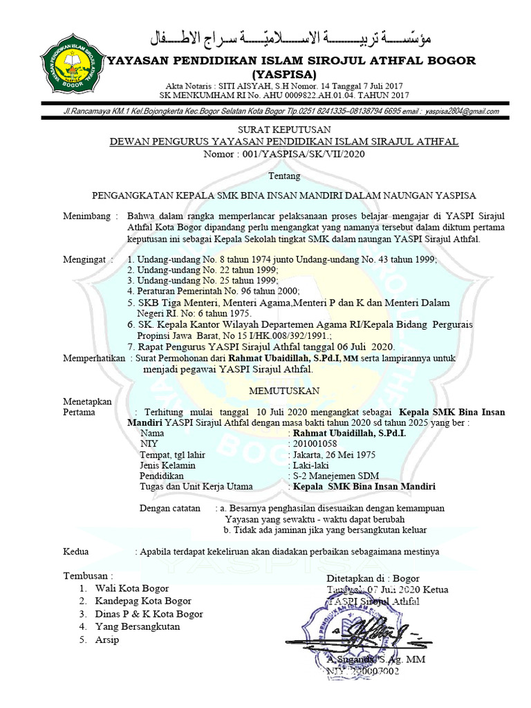 SK Kepsek Tahun 2020 | PDF