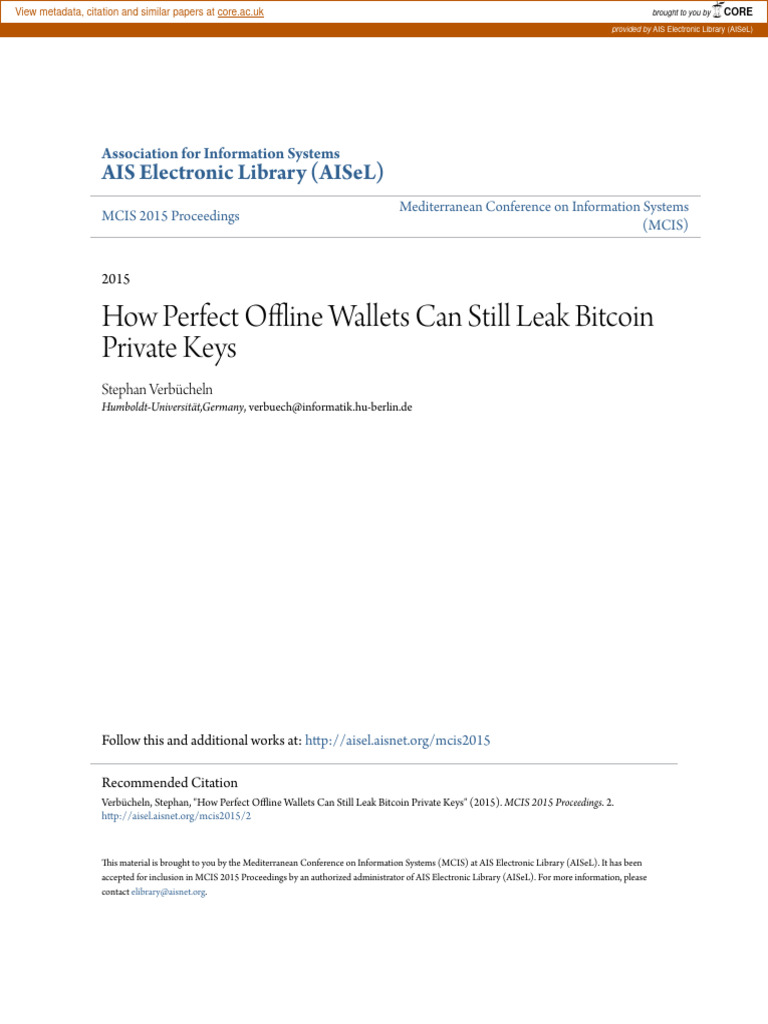 How Perfect Offline Wallets Can Still Leak Bitcoin Private Keys | PDF | Public Key Cryptography ...