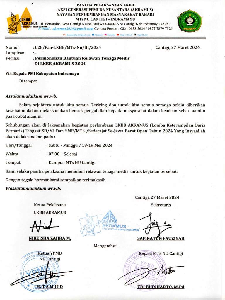 Contoh Surat Permohonan Bantuan Relawan Tenaga Medis PMI (MTS NU ...