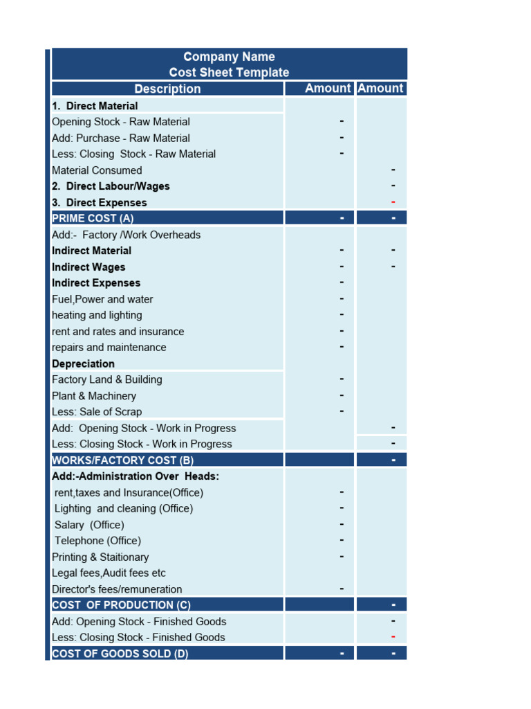 Cost Sheet Format | Download Free PDF | Economies | Business