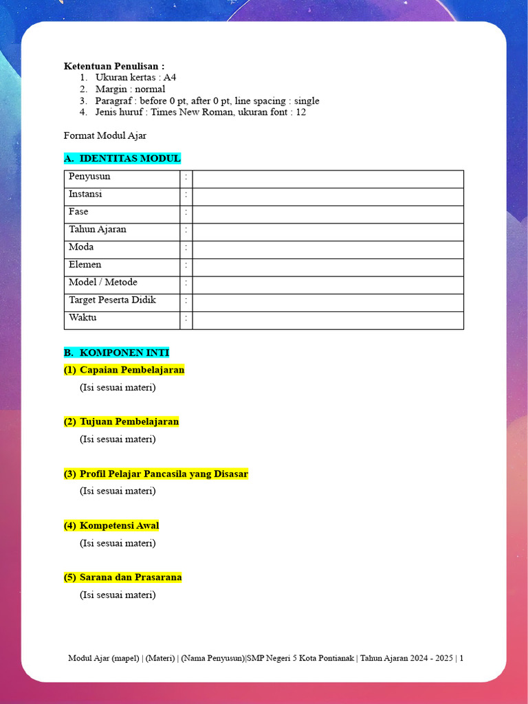 Format dan Ukuran Modul Ajar A4 | PDF