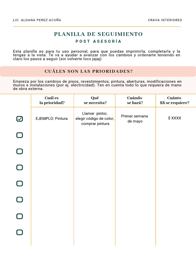 Planilla de Seguimiento | PDF