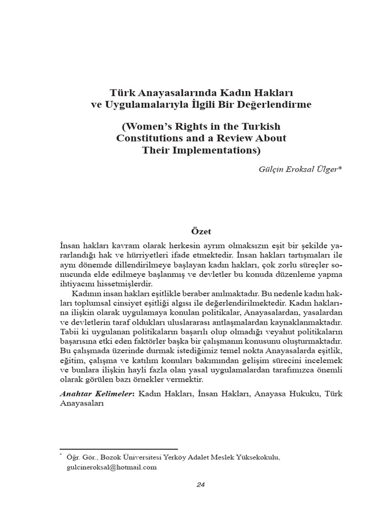 T - RK Anayasalar - Nda Kad - N Haklar - Ve Uygulamalar - Yla - Lgili Bir de - Erlendirme ( | PDF