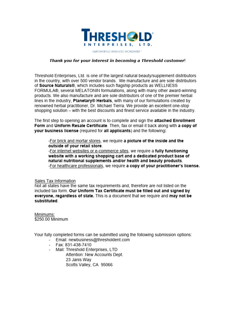 Threshold New Account Packet Fillable v2 | PDF | Business | Service ...