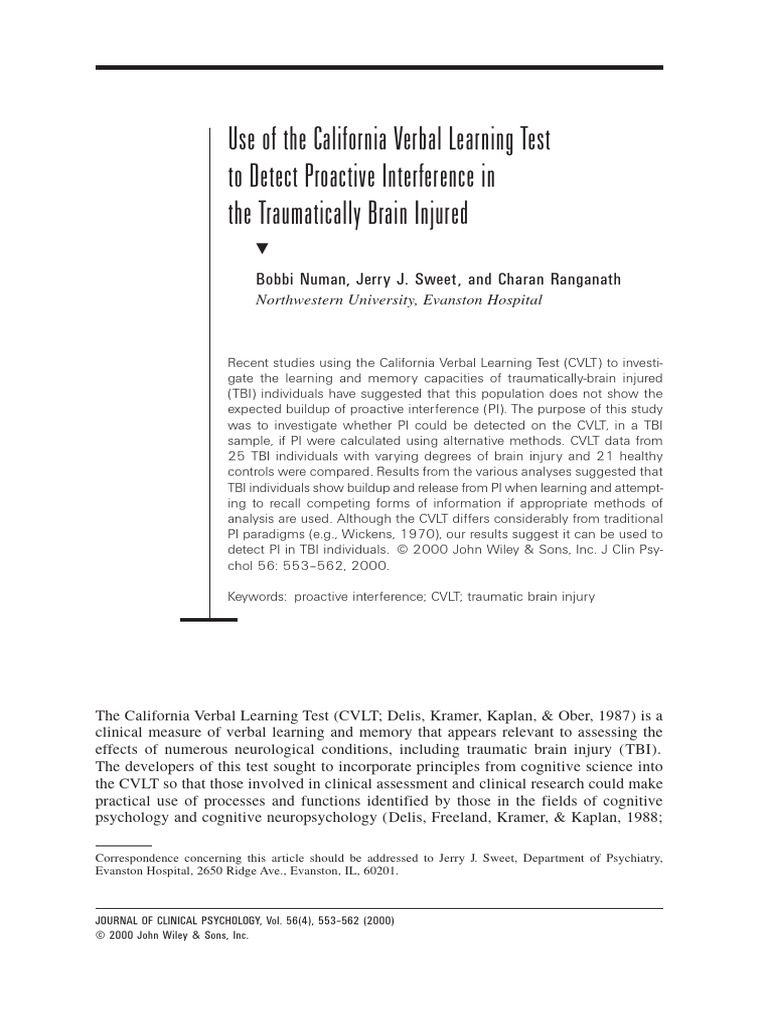 Use of The California Verbal Learning Test To Detect Proactive ...