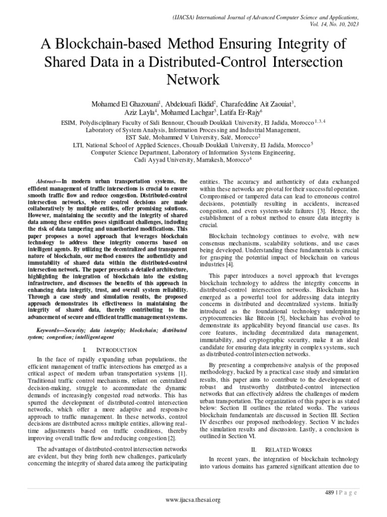Blockchain for Data Integrity in Traffic Systems | PDF | Computer ...