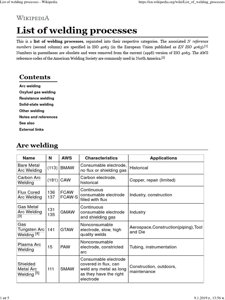 List of Welding Processes - Wikipedia | PDF | Welding | Construction